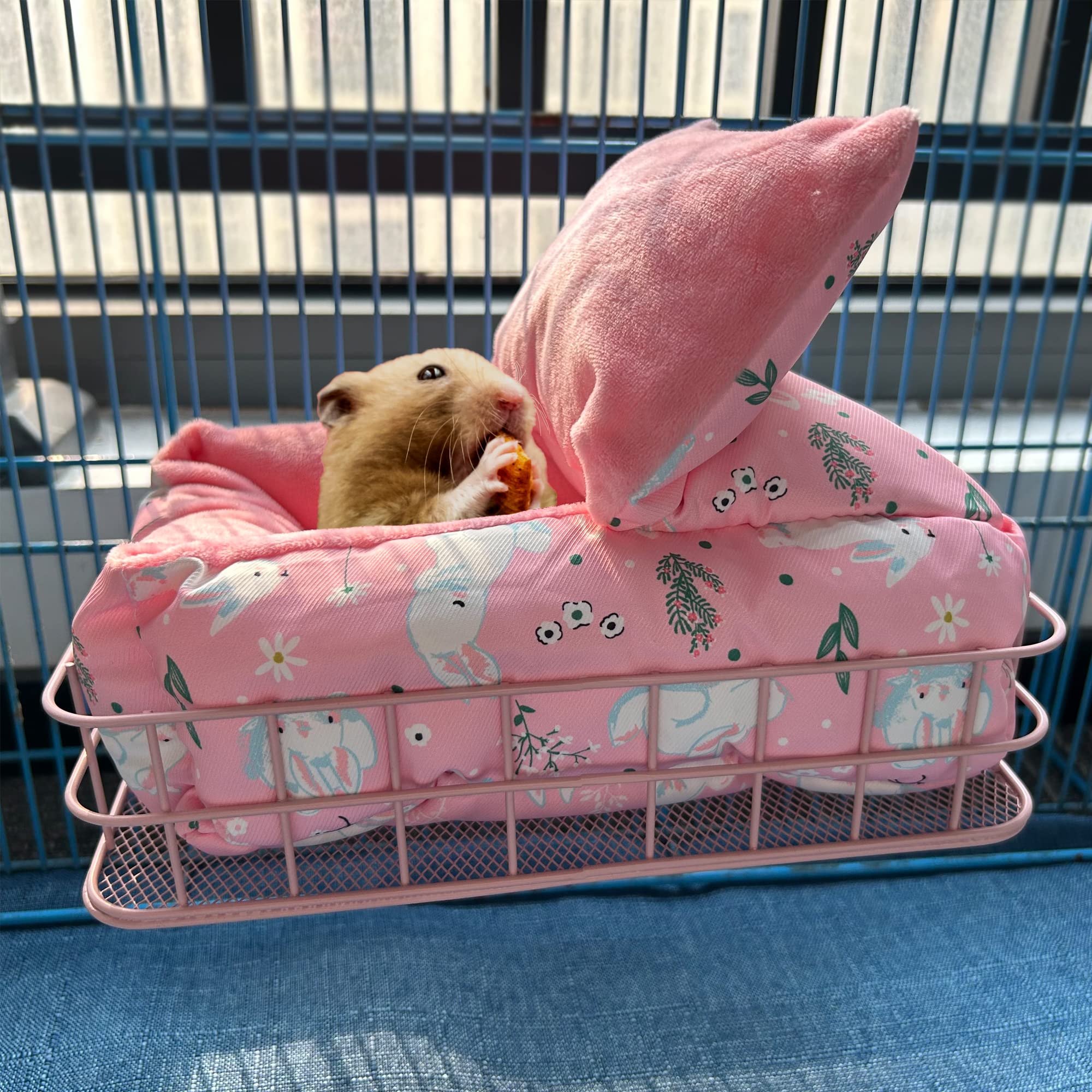 2 Pack Guinea Pig Rat Hammock Metal Year-Round Use,Small Animal Hanging Hammock for Cage Chew Proof,Mini Pet Covered Nest Hammock and Metal Basket for Rat, Mouse, Chinchilla, Ferret