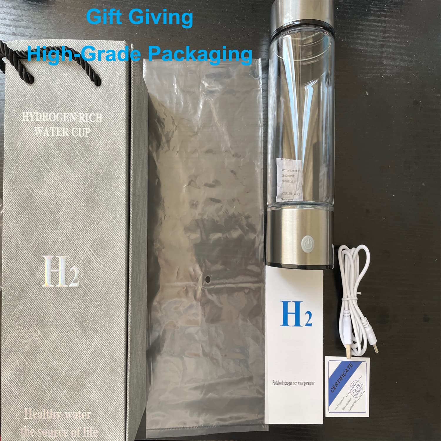 [Upgrade Version] Xglysmyc Portable Rechargeable Hydrogen Water Generator Bottle with New SPE and PEM Technology,Glass Hydrogen Water Machine Ionizer Health Cup for Home Office Travel Use