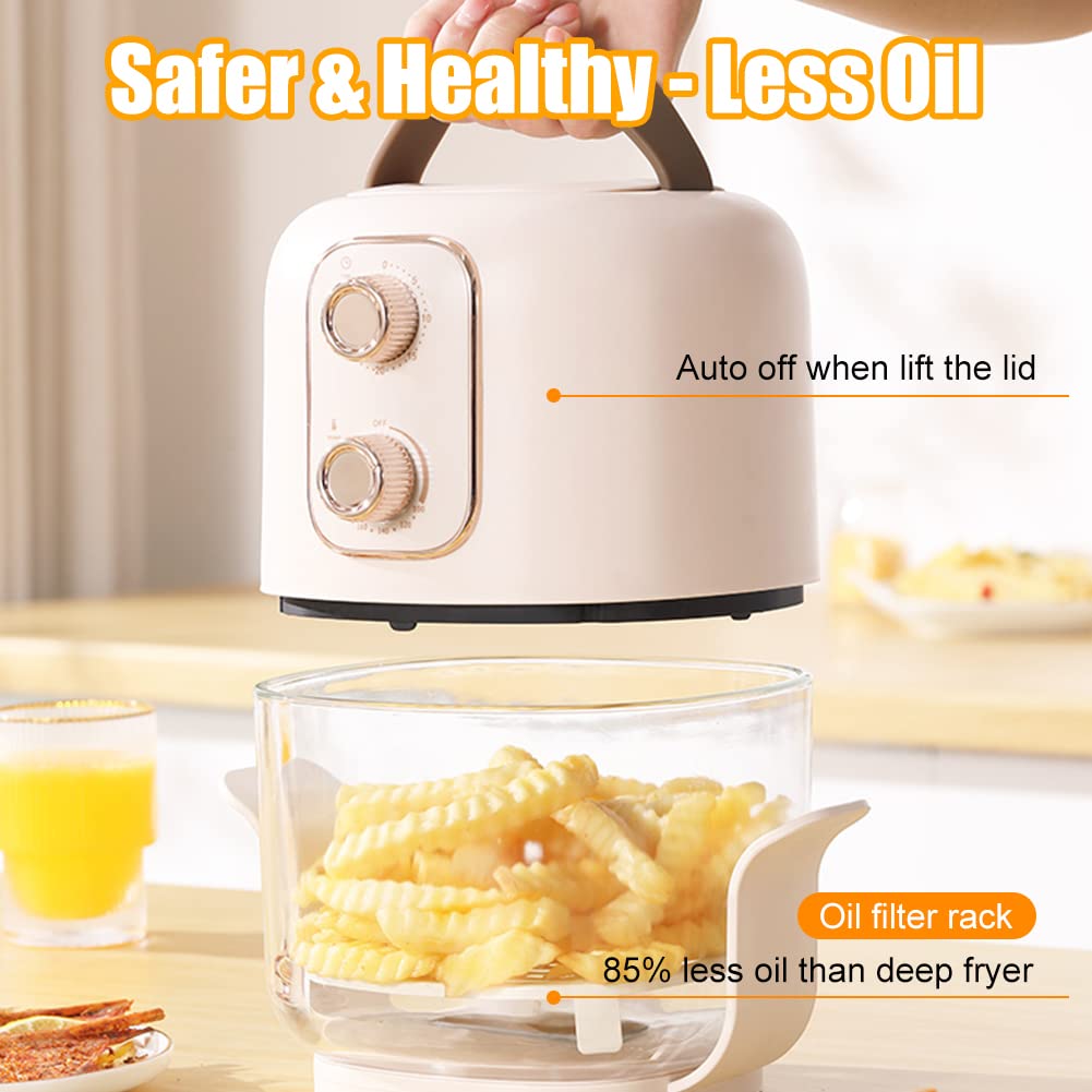 WOOLALA 360° Visible Glass Air Fryer, 2.5-Qt Air Fryers Oven Oil-free Low Fat Cooking, Compact Air Fryer with Automatic Timer and Temperature Control, Great for 1-3 People Use