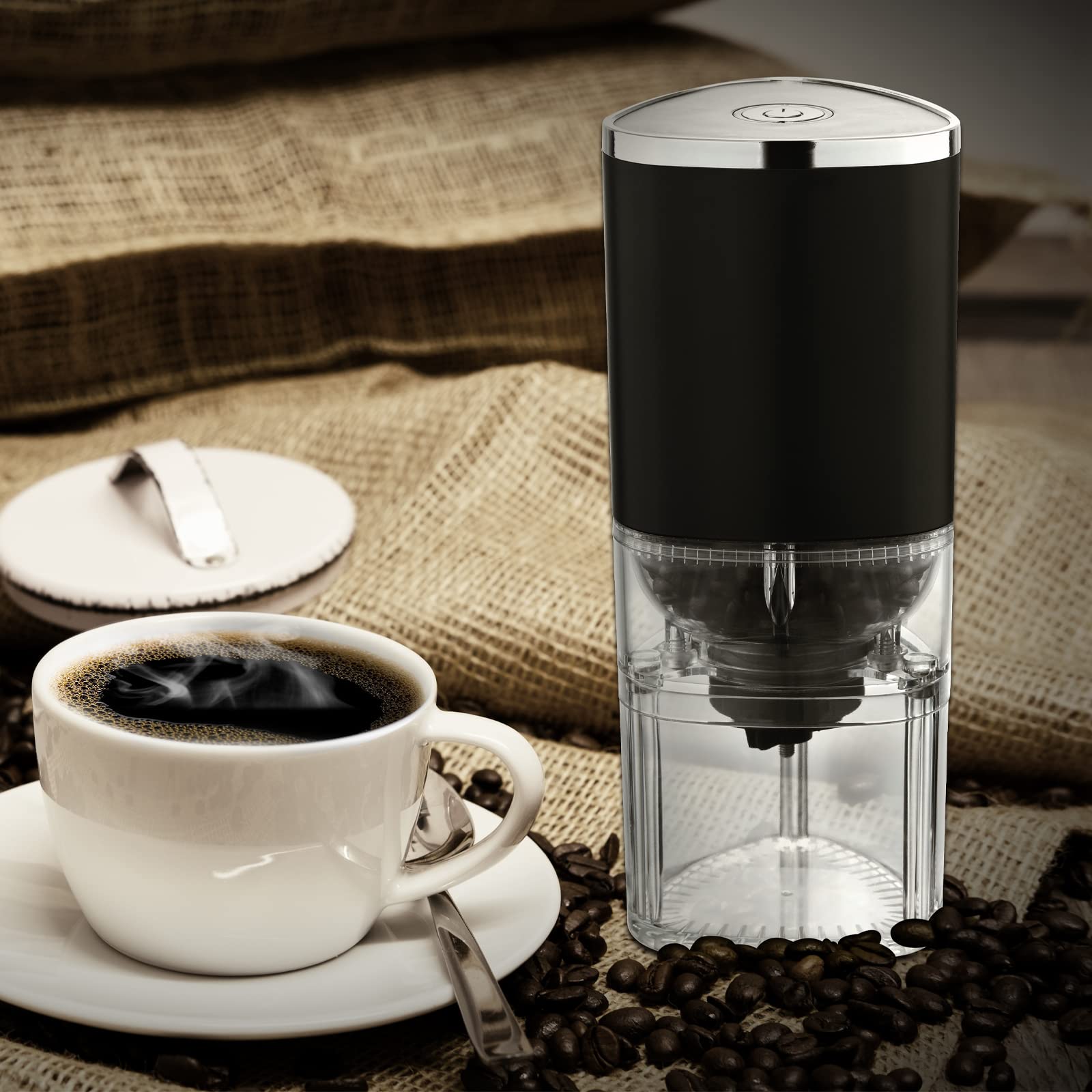 KMYC Coffee Grinder Electric Rechargeable, Bean Grinders for Espresso Coffee Maker and Spice Salt Pepper, Coarse Fine Adjustable Grinding Setting, Small Size Portable and Cordless