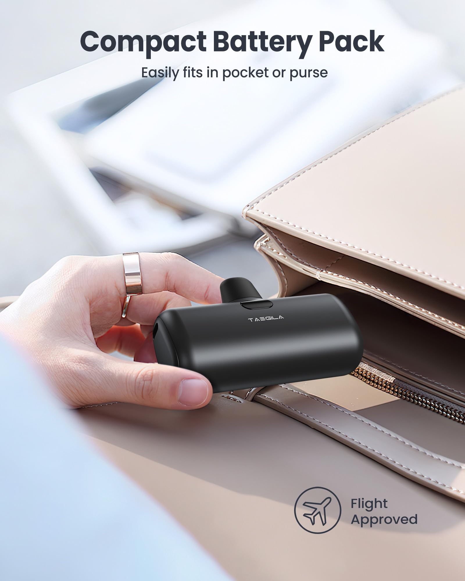 Taegila Portable Phone Charger for iPhone, 5000mAh Small Power Bank MFi Certified Built in Cable LCD Display & LED Light for All iPhone Series 14/13/12/11/XR/X/SE/8/7/6 Pro Max