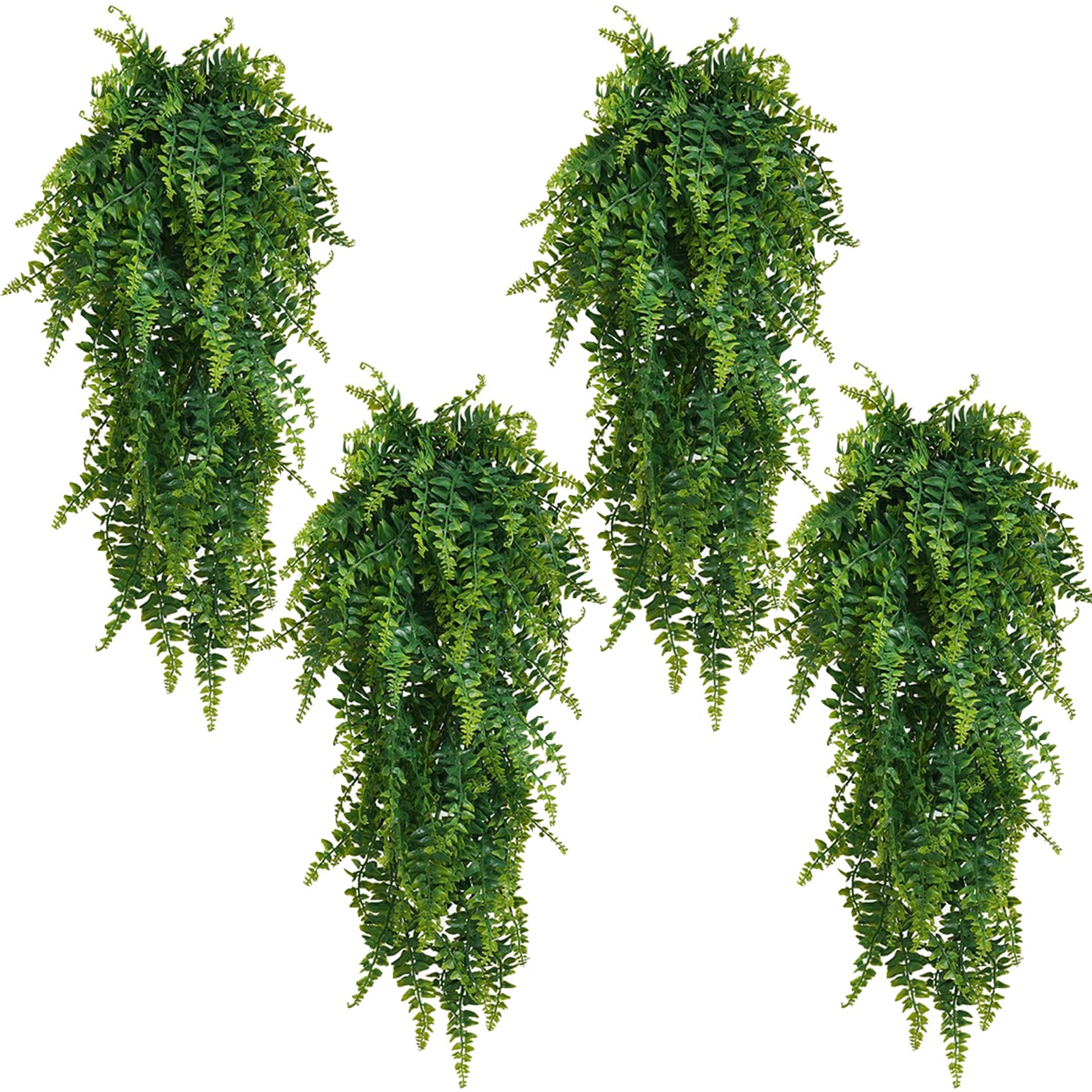 Vine Hanging Fake Plants,4 Pcs Artificial Fake Hanging Plant Faux Ferns Wall Plants Fake Ivy Greenery Garland Room Decor Home Garden Wedding Party Indoor Outdoor Decorations (Boston Fern)