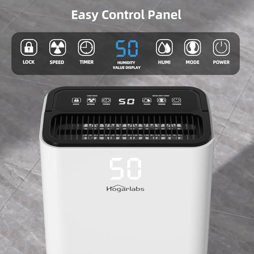 HOGARLABS 2000 Sq Ft 30 Pint Dehumidifier for Home Basements Bathroom Bedroom, Dehumidifier with Drain Hose for Medium to Large Room, Intelligent Humidity Control Dehumidifier with Laundry Dry