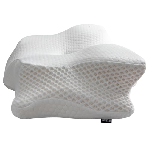 Cervical Pillow for Neck Pain Relief, 2-Way Adjustable Orthopedic Pillow with Cooling Case, Hollow Design Contour Memory Foam Neck Support Pillow for Side, Back and Stomach Sleepers - White