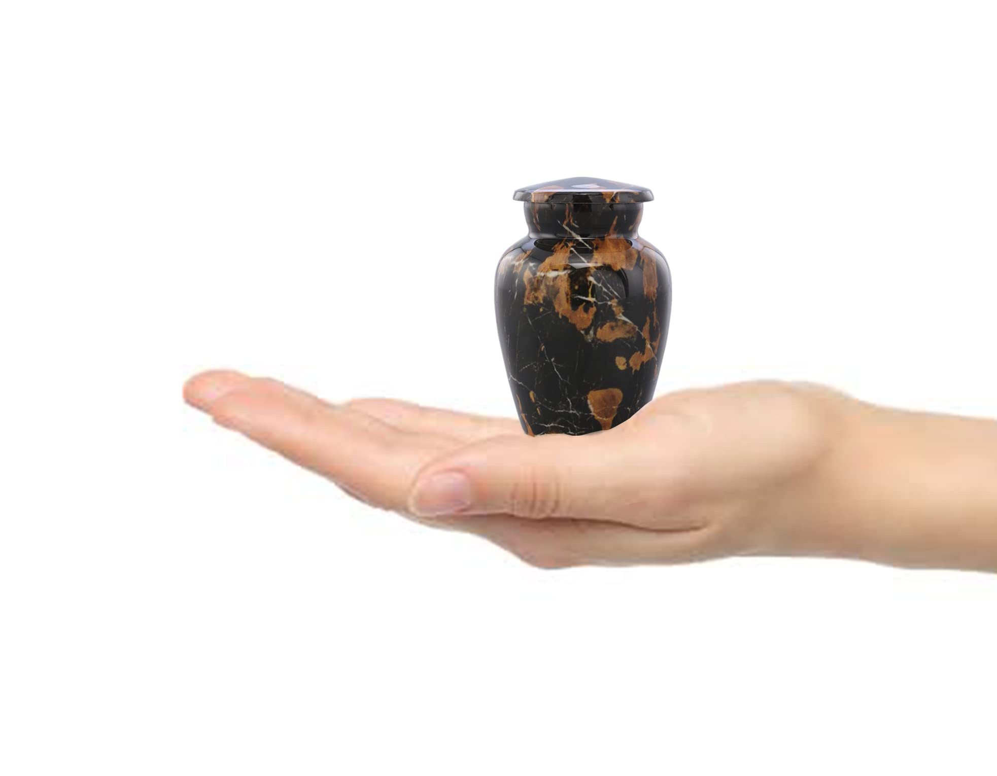 Marble Finish Metal Keepsake Urn - Mini Cremation Urn for Human or Pet Ashes - Token Urn - Sharing Memorial Urn with Velvet Bag (Dynasty Black)