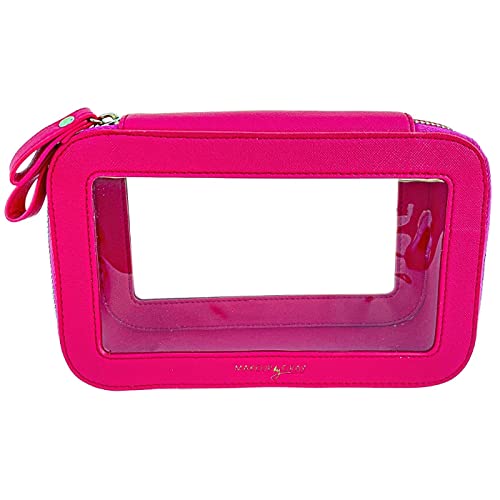 Makeup by Gray TSA Approved Toiletry Bag for Women, Clear Makeup Bag, Heavy Duty Cosmetic Bag for Traveling- Water Resistant, Luxury Vegan Leather (Hot Pink)