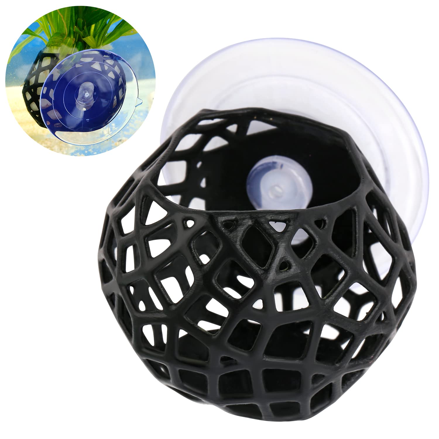 Aquarium Plant Holder, Fish Tank Plant Holder with Suction Cups, Aquarium Planter Cup, Hanging Aquarium Planter Cups, for Aquatic Plant Cultivation and Water Feature Decoratio(Black)