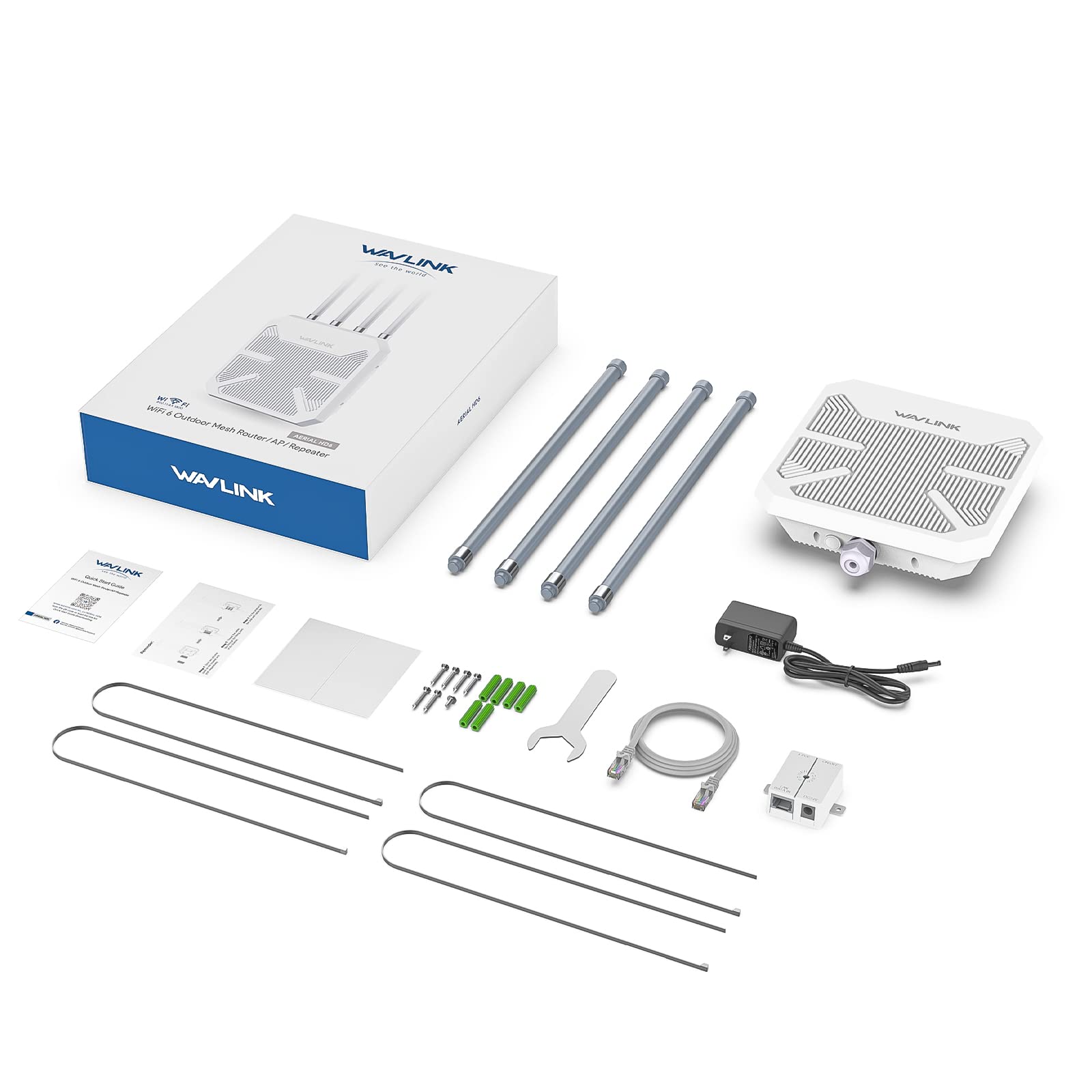 WAVLINK Outdoor WiFi 6 Wireless Access Point, AX1800 WiFi 6 Extender Long Range, Support Active PoE, 4x8dBi Antennas,Work with Starlink/Repeater/Router,IP67,Up to 128 Devices for Farm,Yard,RV,Campsite