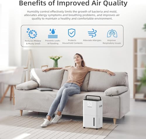 HOGARLABS 2000 Sq Ft 30 Pint Dehumidifier for Home Basements Bathroom Bedroom, Dehumidifier with Drain Hose for Medium to Large Room, Intelligent Humidity Control Dehumidifier with Laundry Dry