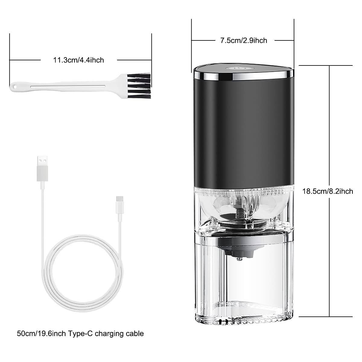 KMYC Coffee Grinder Electric Rechargeable, Bean Grinders for Espresso Coffee Maker and Spice Salt Pepper, Coarse Fine Adjustable Grinding Setting, Small Size Portable and Cordless