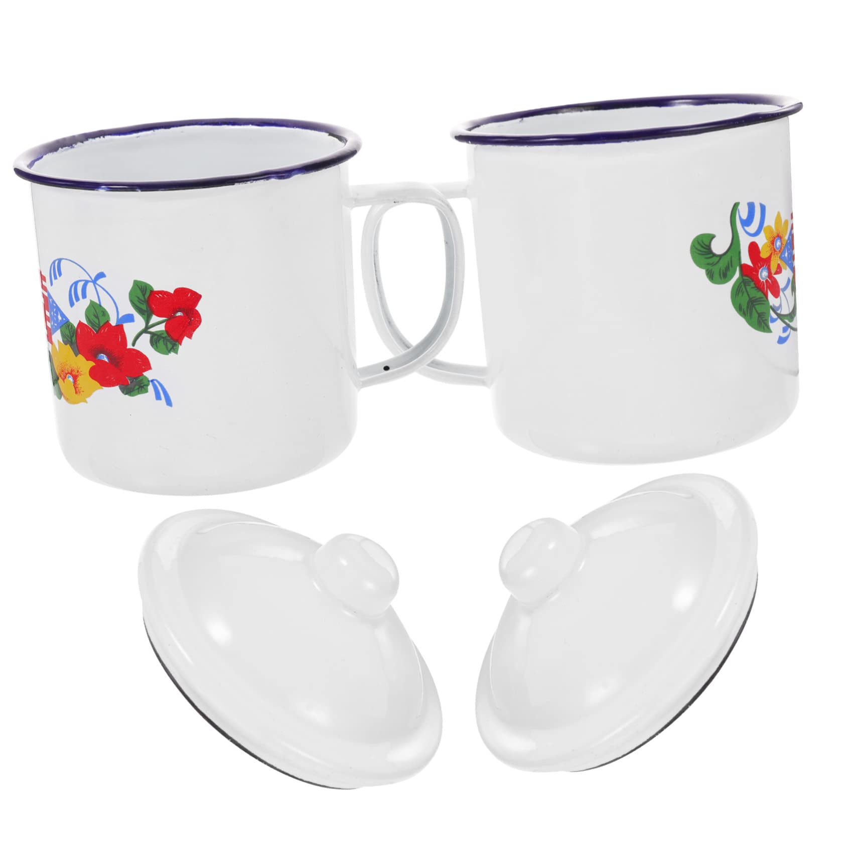 CIYODO Tin Cup 2pcs -proof with Smooth Pattern Coffee Element Table Teacup Camping Home Drinking Cup Chinese Delicate Milk for Lid Wine Mugs Catering Retro Vintage Coffee Mugs