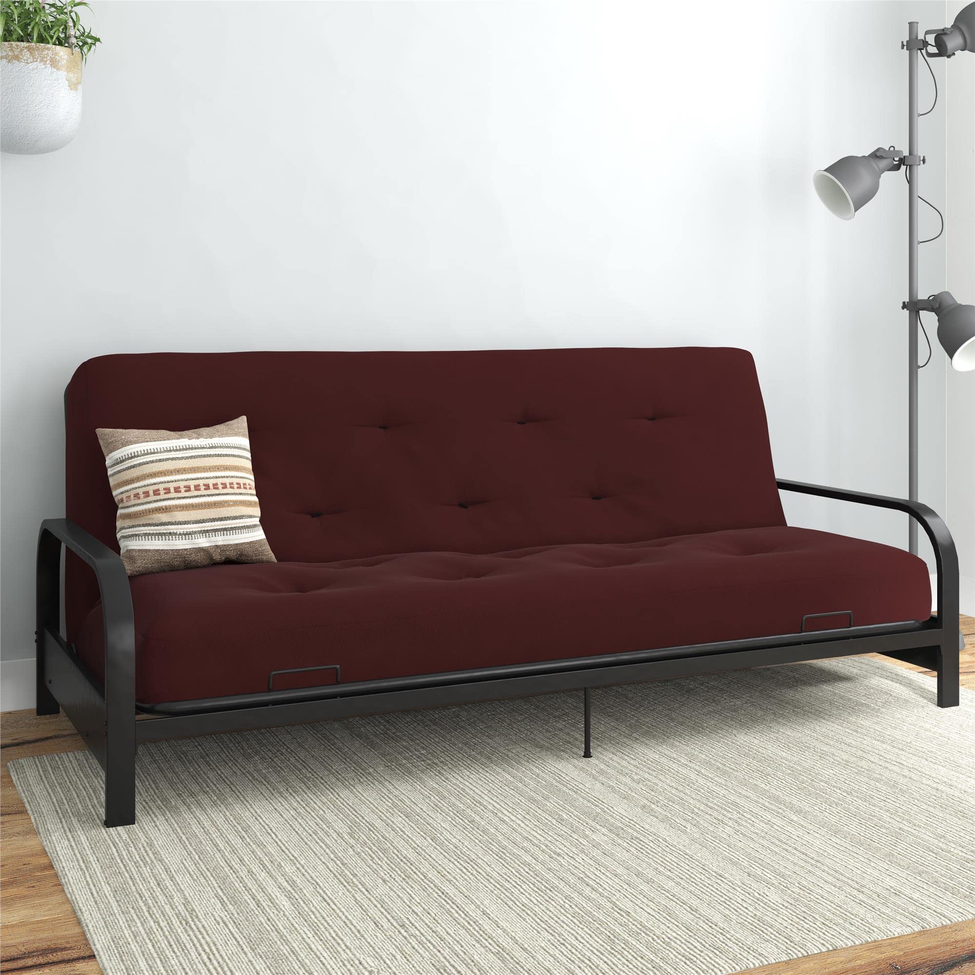 REALROOMS Cozey 8-Inch Spring Coil Futon Mattress, Microfiber, Full, Cabernet Red