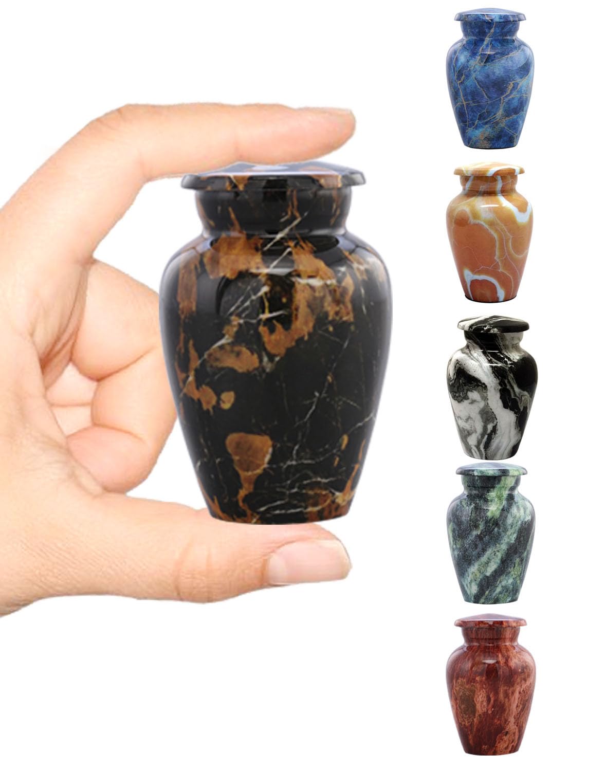 Marble Finish Metal Keepsake Urn - Mini Cremation Urn for Human or Pet Ashes - Token Urn - Sharing Memorial Urn with Velvet Bag (Dynasty Black)