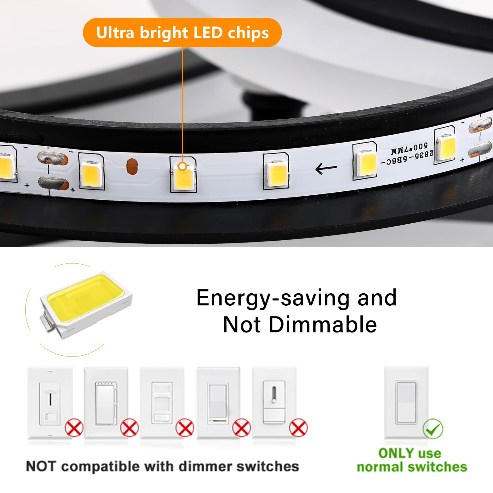TEMINBU Modern LED Ceiling Light, Black 4 Rings Flush Mount Ceiling Light, 4000K Lighting Fixture Ceiling Lamp for Kitchen, Bedroom, Living Room, Laundry Room