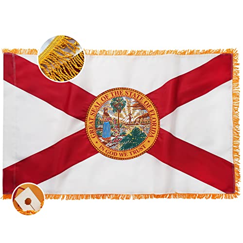 TOPFLAGS Florida Flag with Gold Fringed 3x5 Feet Made in USA,Embroidery Stitching Florida State Flags Heavy Duty for Indoor, Vivid Color Fade-resistant, Sewn Stripes