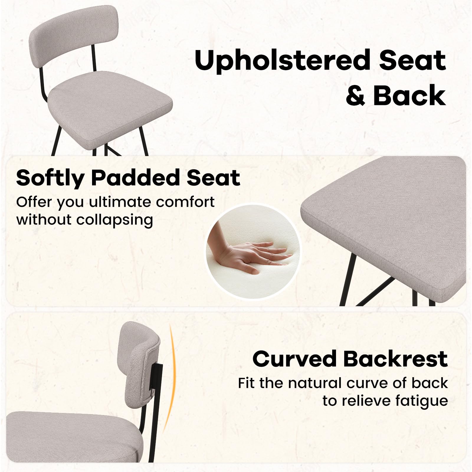 COSTWAY Bar Stools Set of 4, 25” Upholstered Counter Height Bar Stools with Back, 360° Swivel Dining Chairs with Heavy-Duty Metal Legs and Footrests, for Kitchen Island, Dining Room, Bar (4, Beige)