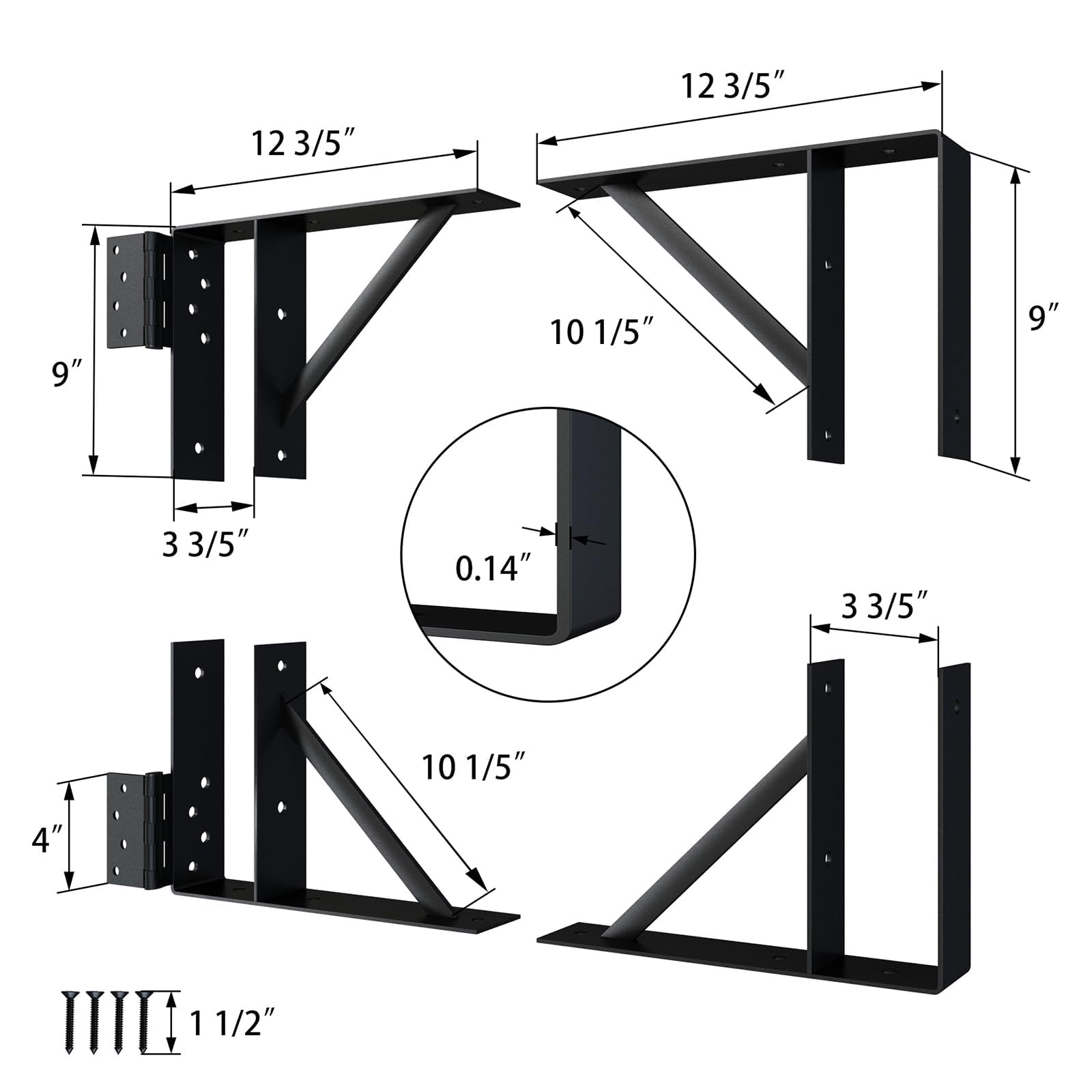 JUBEST Heavy Duty Gate Corner Brace Bracket, Anti Sag Gate Kit Adjustable Gate Hardware for Wooden Fence, Driveway, Corral Gates, Wood Windows(Door Not Include)