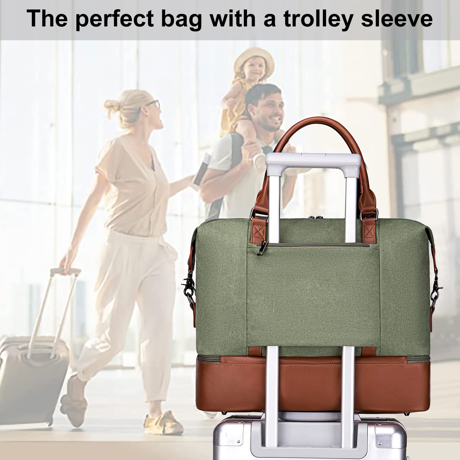 Bluboon Women Ladies Carry-on Tote Weekender Bag with Shoe Compartment, Canvas Overnight Travel Duffle Bag in Trolly Handle