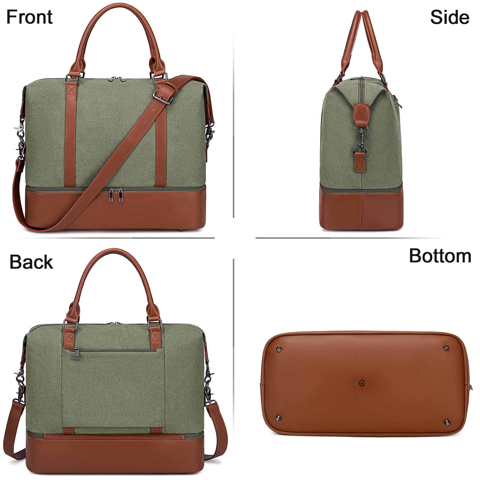 Bluboon Women Ladies Carry-on Tote Weekender Bag with Shoe Compartment, Canvas Overnight Travel Duffle Bag in Trolly Handle