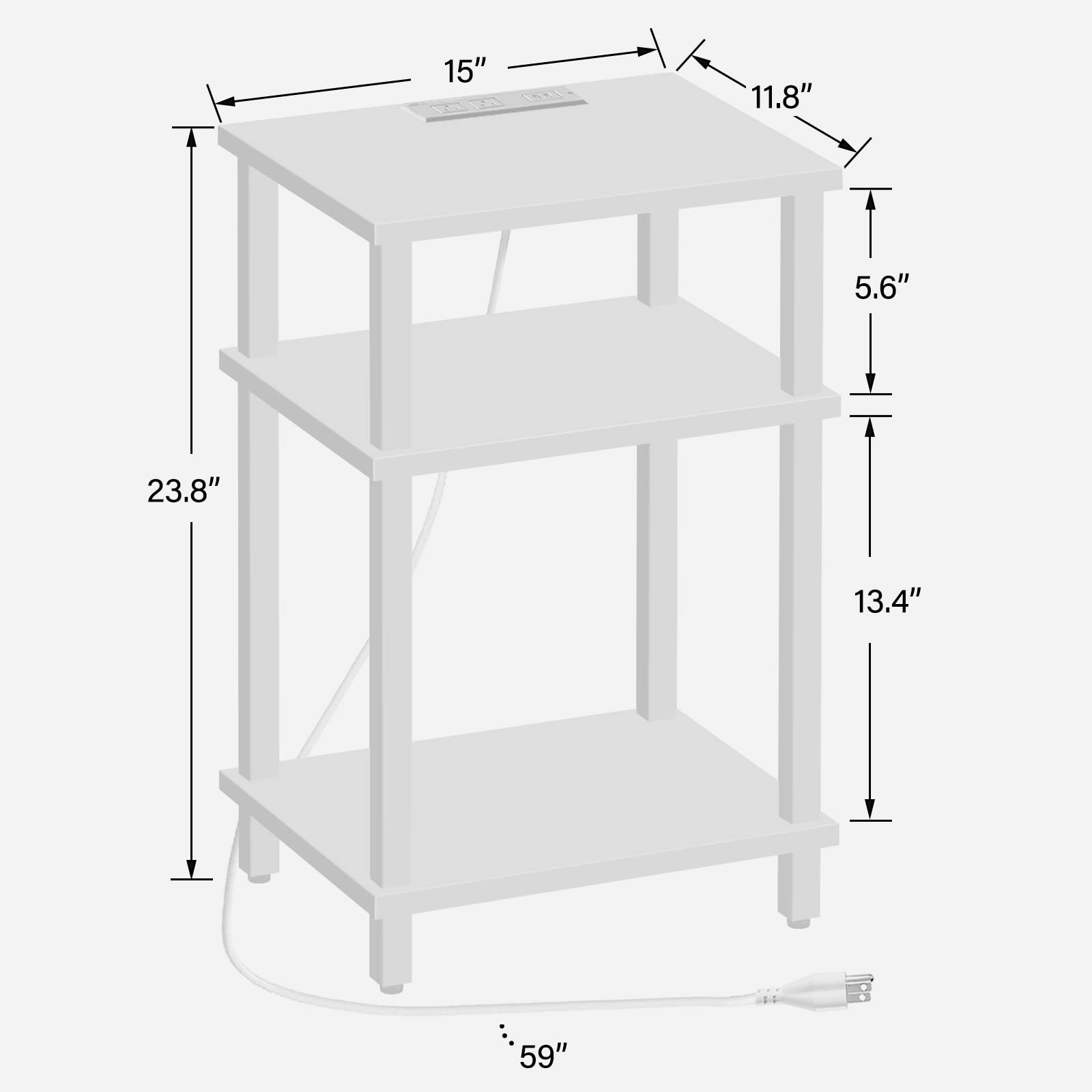TUTOTAK End Table with Charging Station, Side Table with USB Ports and Outlets, Nightstand, 3-Tier Storage Shelf, Sofa Table for Small Space TB01BW042