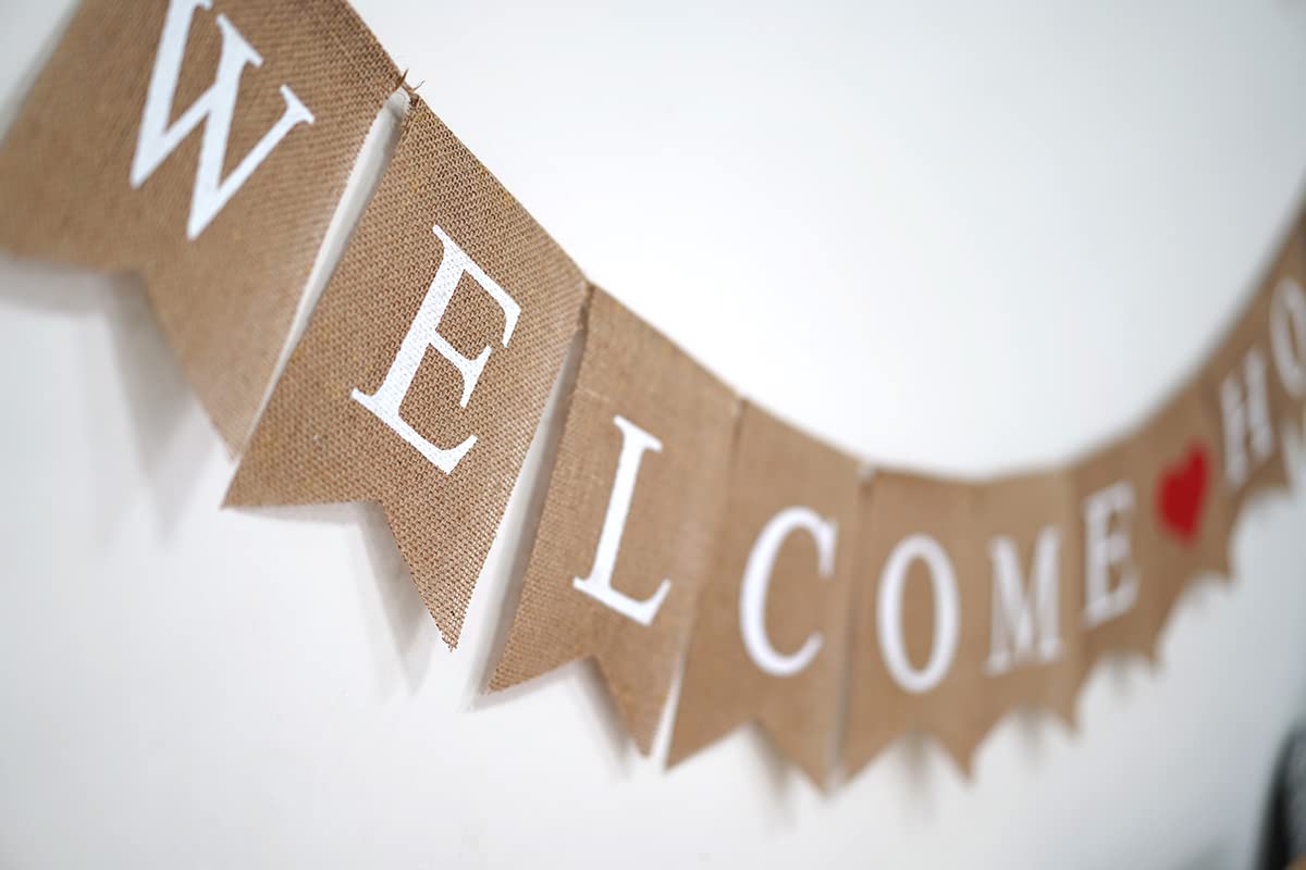 Burlap Welcome Home Banner, Rustic Welcome Home Party Decorations