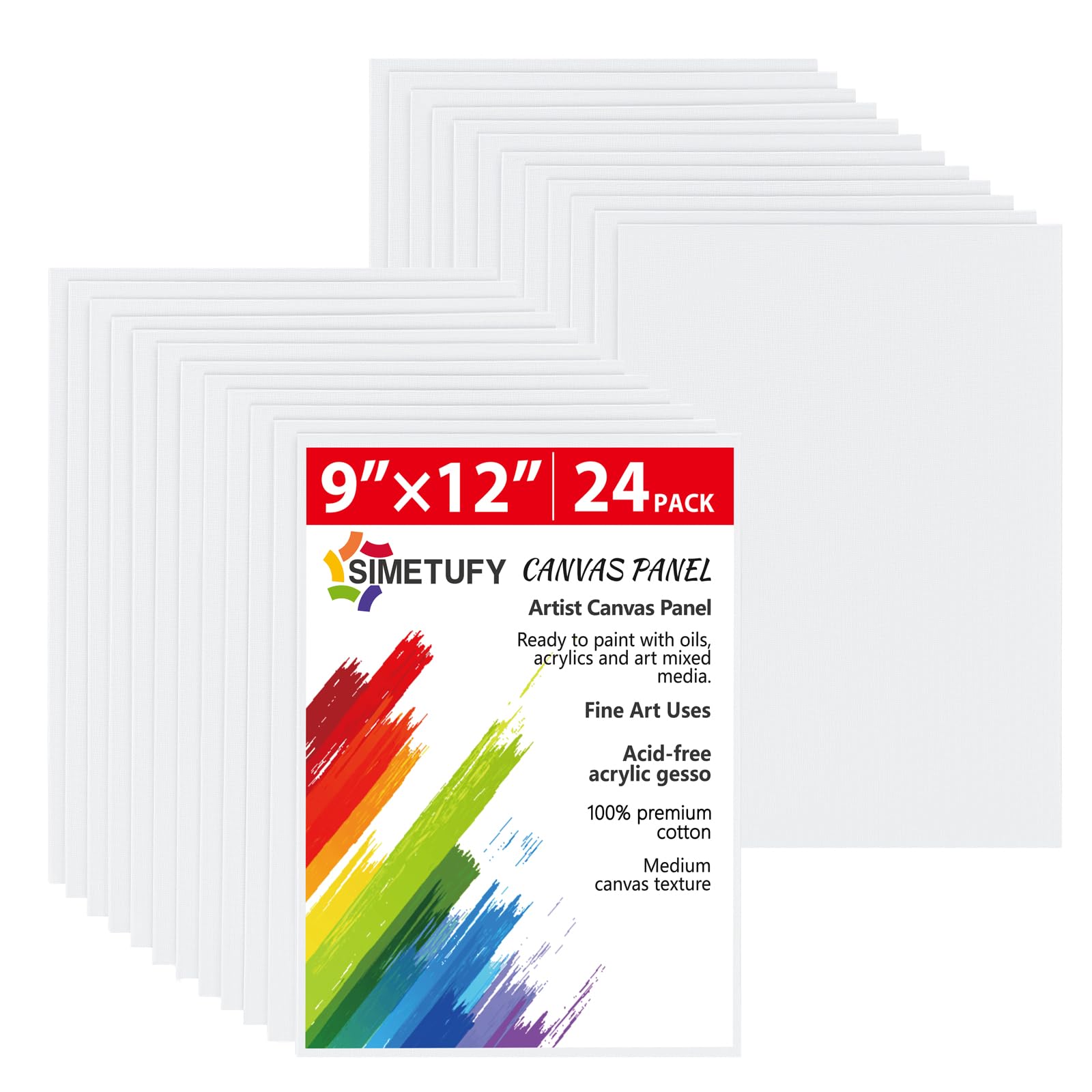 Simetufy 24 Pack 9 x 12 inch Canvas Boards for Painting- 8oz Gesso Primed Acid-Free 100% Cotton Canvas Panels for Acrylics Oil Watercolor Tempera Paints