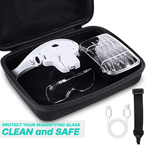 Head Magnifying Glasses with Light for Close Work, Rechargeable Headband Magnifier Glasses, Interchangeable Lenses 1.0X 1.5X 2.0X 2.5X 3.5X for Arts and Crafts, Hobby