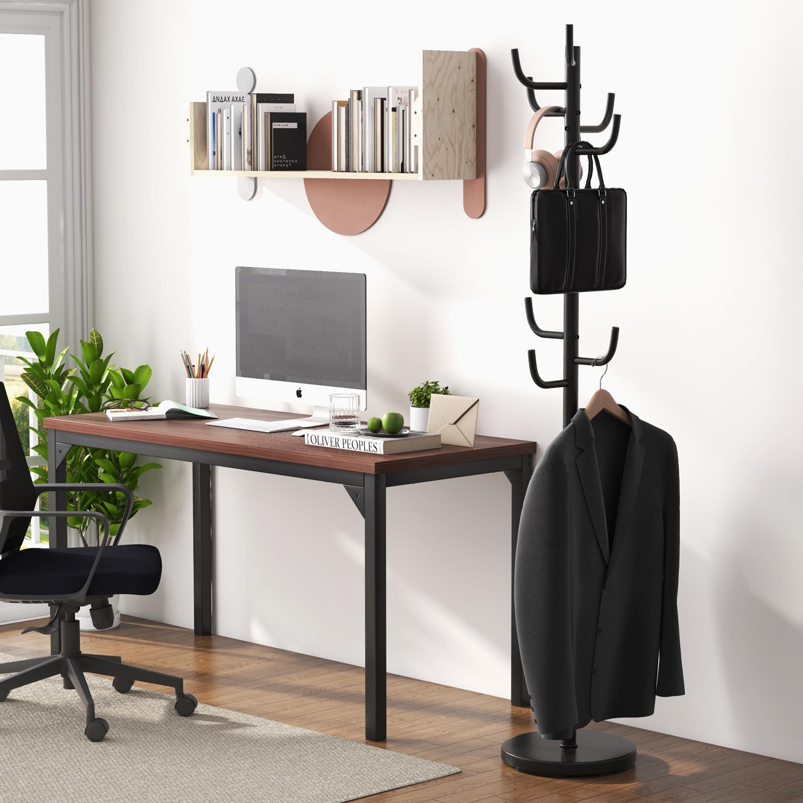 Tangkula Coat Rack Freestanding, Heavy Duty Metal Coat Tree with 8 Hooks, Coat Hanger Stand with 13-inch Enlarged Base, Standing Hall Tree, Home Entryway Hat Jacket Hanger for Scarf, Bag, Umbrella