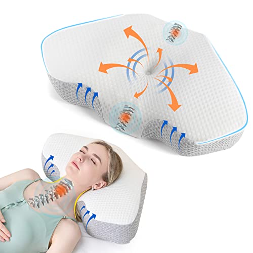 Femont Cervical Memory Foam Pillow,Contour Pillow for Pain Relief Sleeping,Neck Support Sleeping Bed Pillow for Side Back Stomach Sleepers,Breathable Washable Cover,Giftable