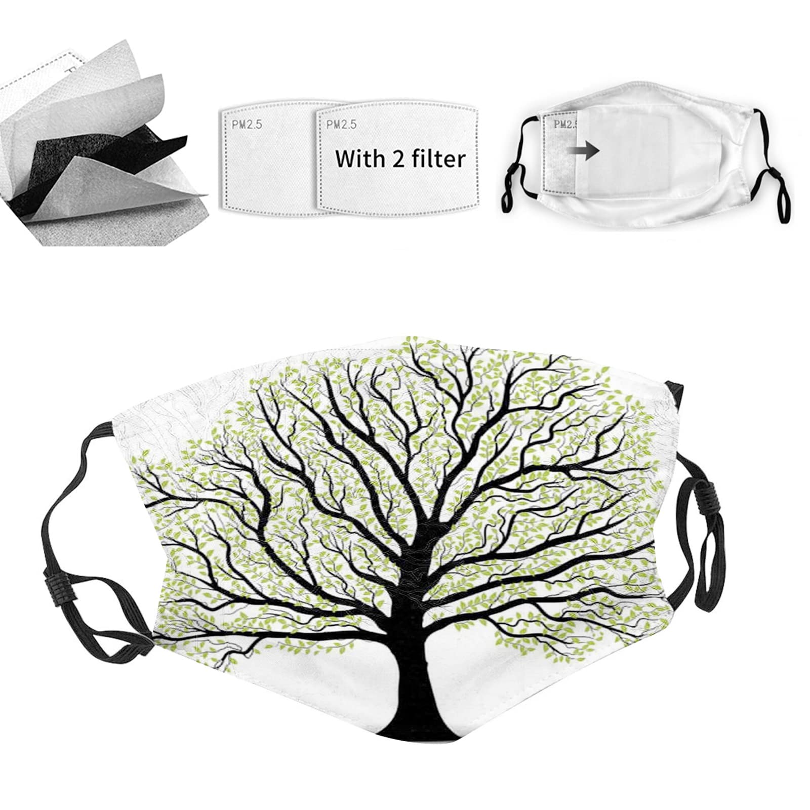 SARNFANS Tree of Life Reusable Adults Washable Face Mask Gifts,Big Old Leaves and Nature Themed Artwork,Black Adults Face Masks 3D Cover for Outdoor Sport,White Black