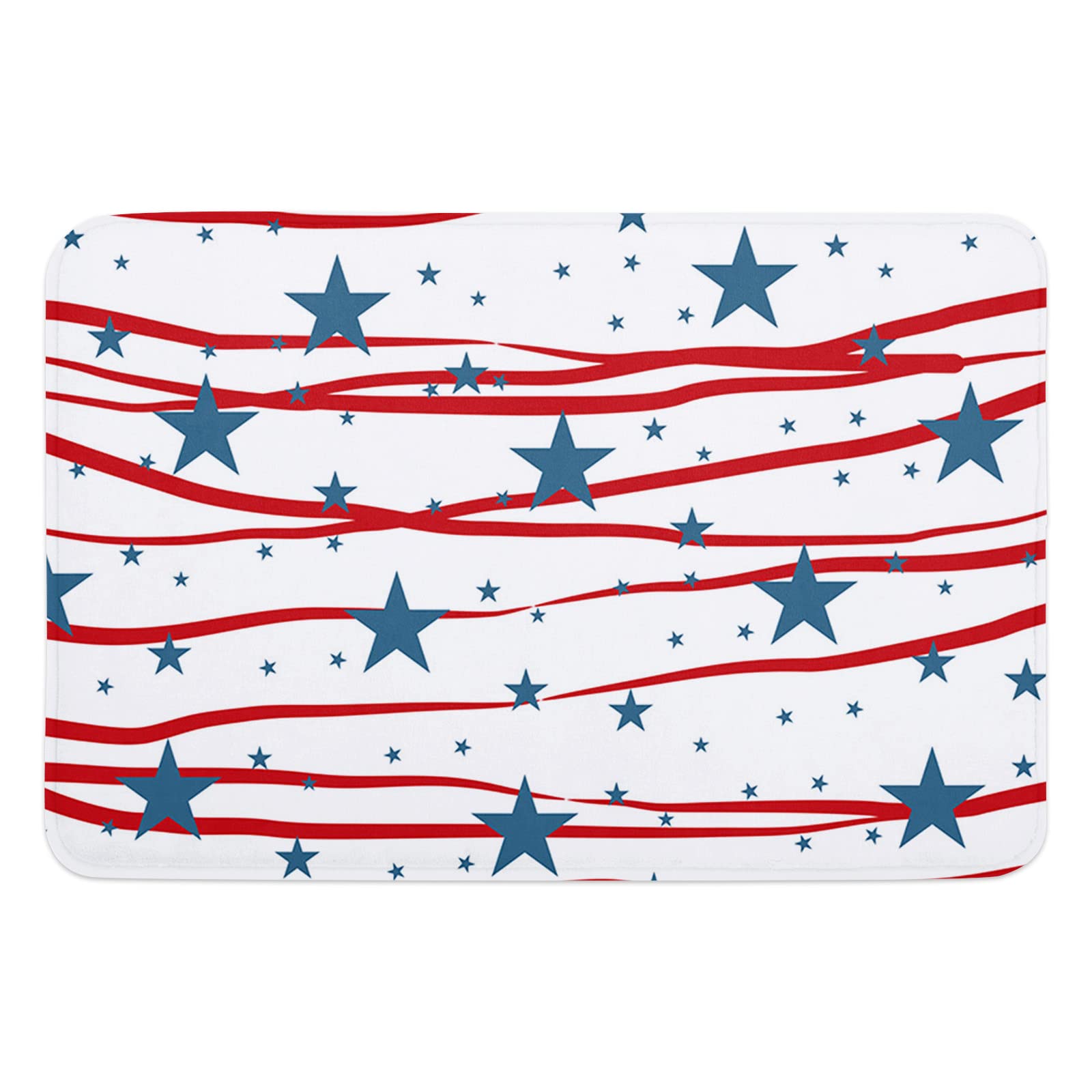 DIFNARY July 4th Bath Rugs Patriotic American USA Stars Independence Day Holiday Sponge Doormat Absorbent Non Slip Backing Flannel Mat Red Stripe Memory Foam Mats for Bathroom Kitchen, 18 * 30IN