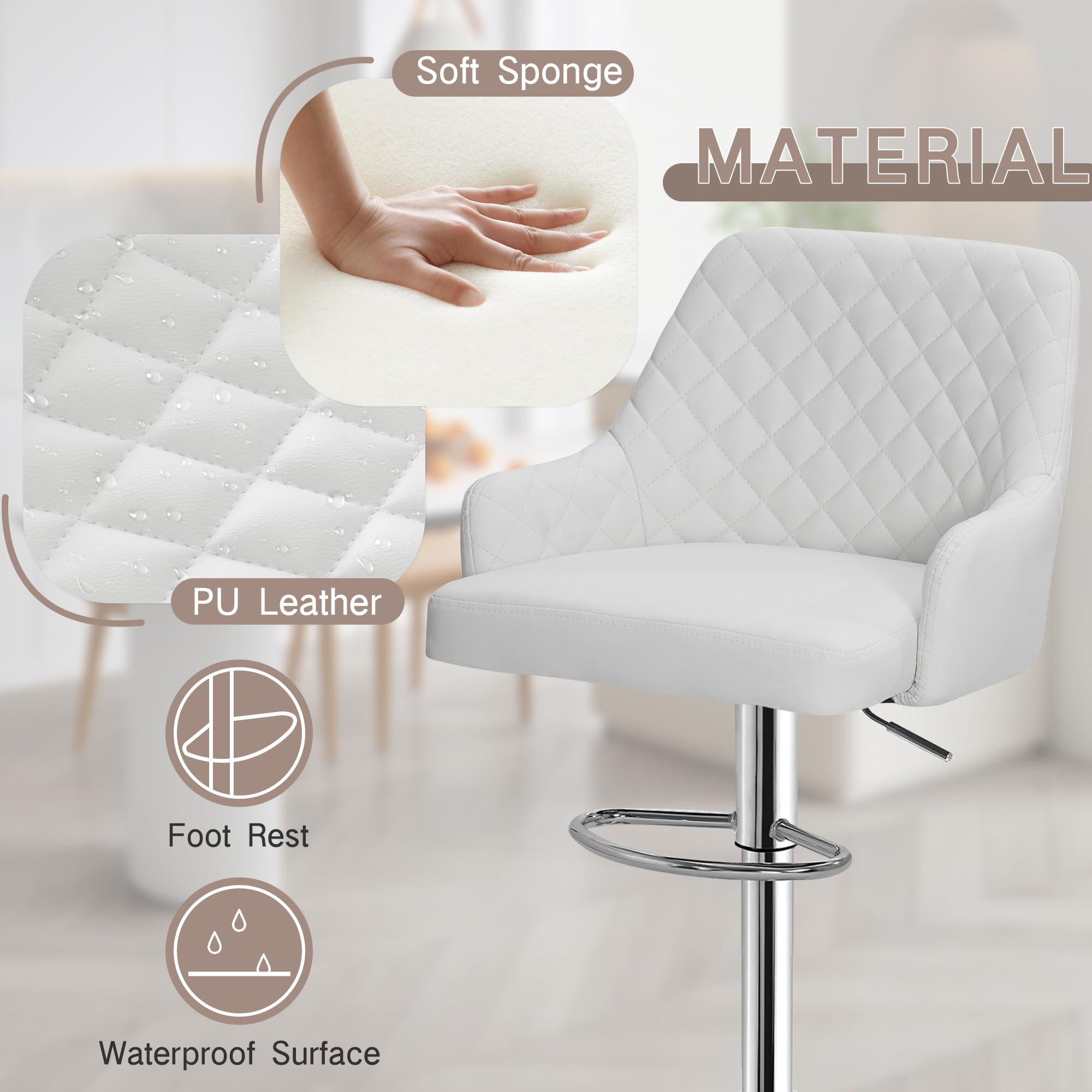 VECELO Adjustable Bar Stools Set of 2, Bar Height Stools for Kitchen Counter
