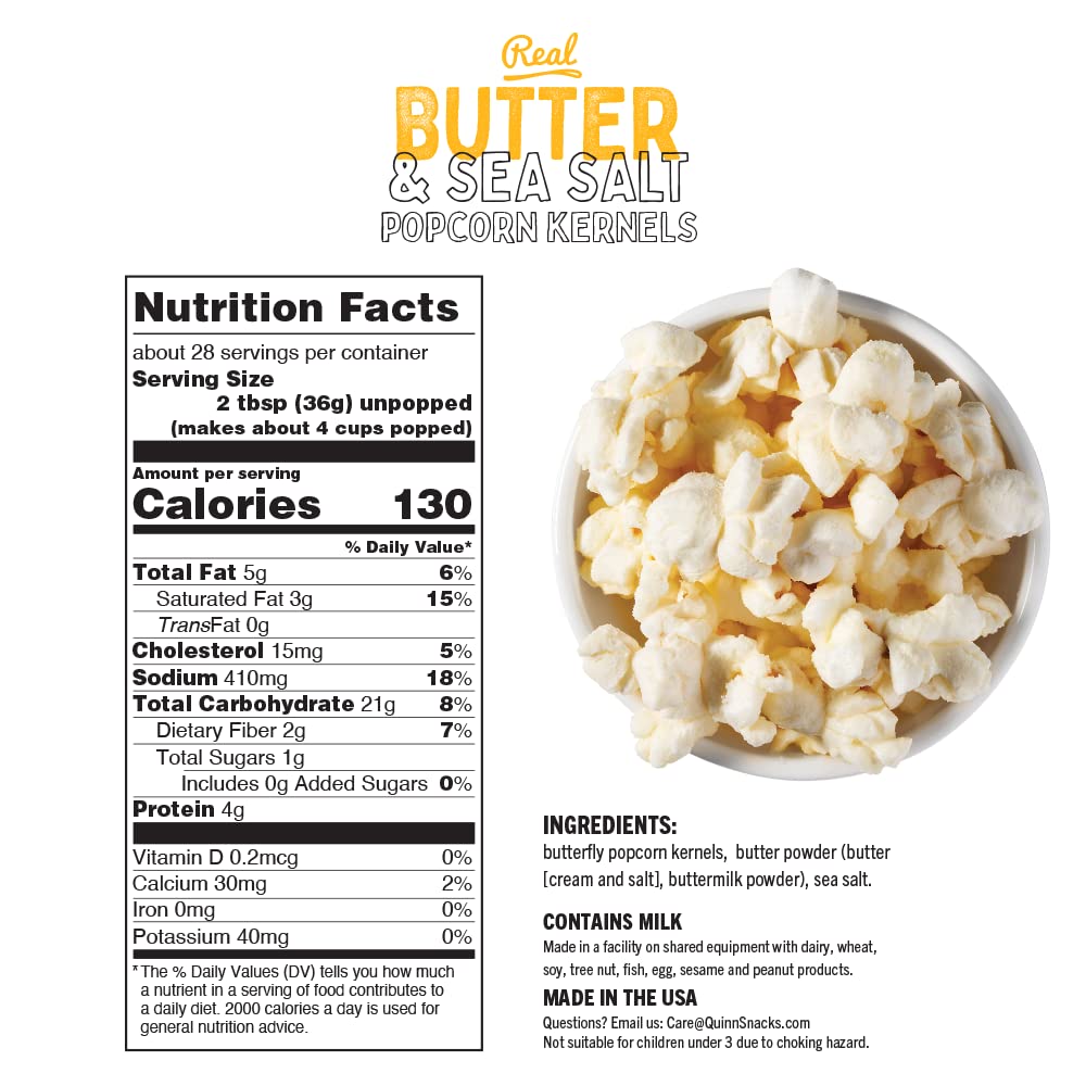 Quinn Family Farmed Gourmet Popcorn Kernels Kit, Real Butter Popcorn Seasoning (28 count) Non-GMO, Gluten Free, (1 bag)