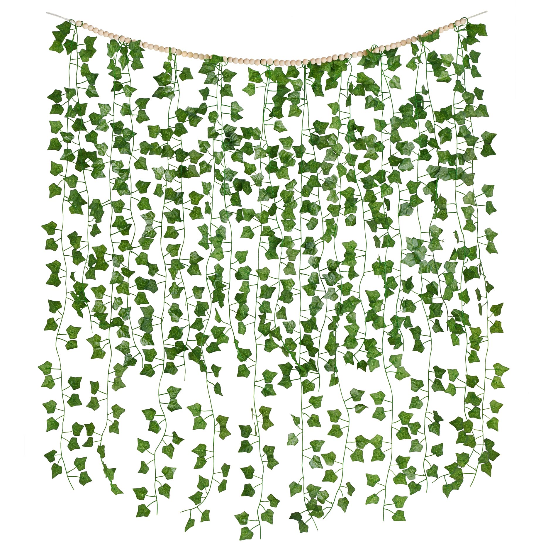 Mkono Hanging Fake Vines for Bedroom Wall Decor Artificial Plant Leaves with Wood Beads Set Indoor Greenery Ivy Garland for Living Room Apartment Christmas Wedding Party Teen Girl Room