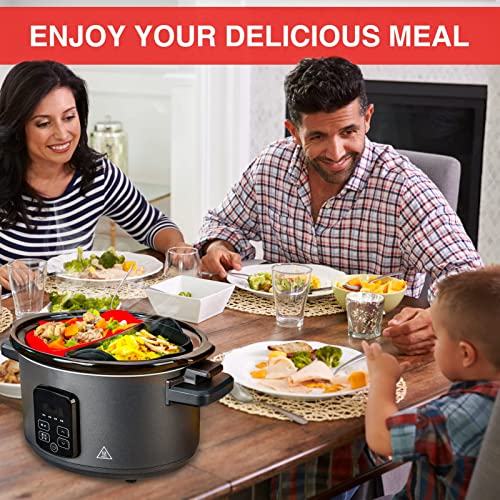 Transform Cooking with Red+Black Eco-Friendly Silicone Slow Cooker Divider Inserts - Non-Stick, Dishwasher Safe! Fits 6-8 Quart Brands