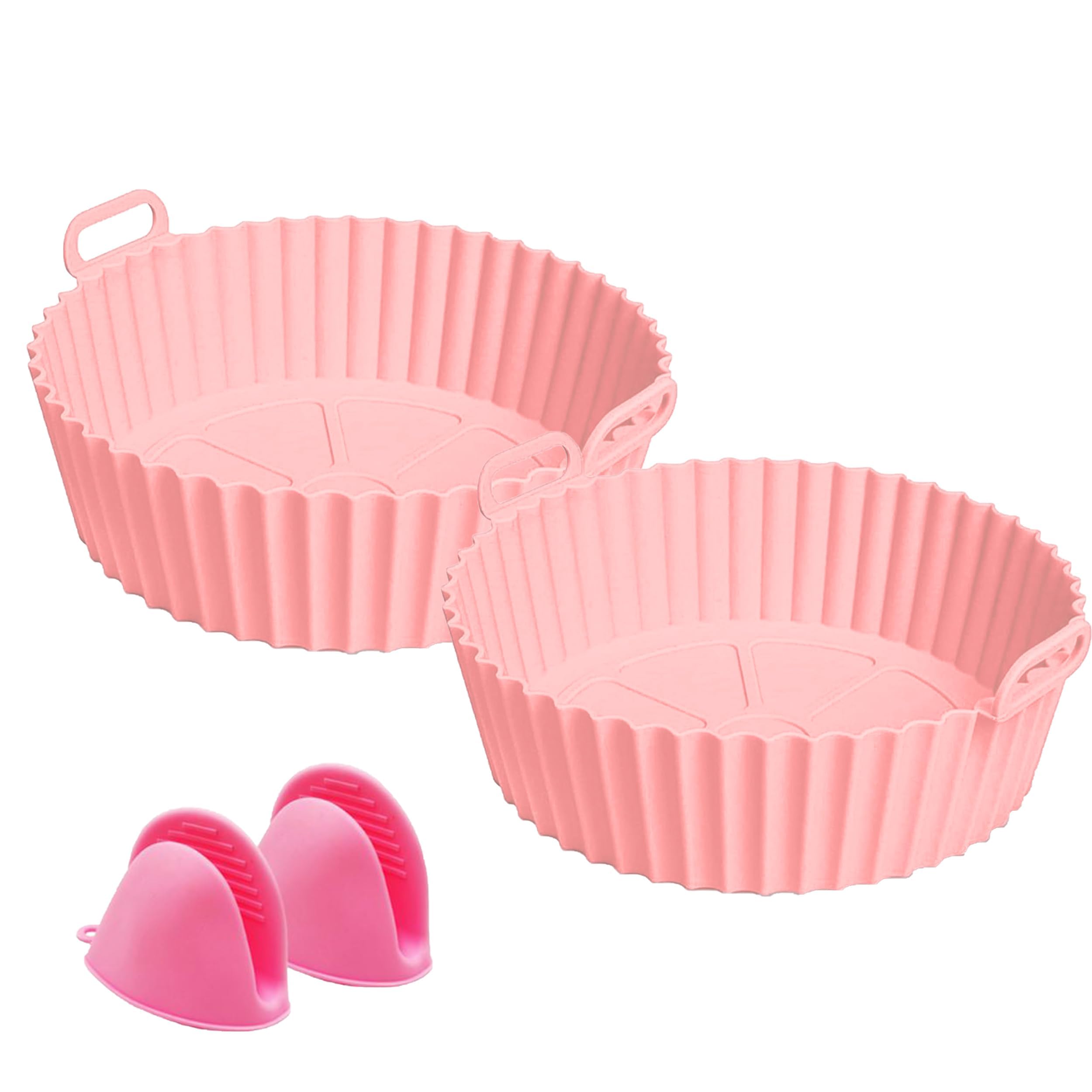 Mava Goods silicone air fryer basket liners, Reusable Air Fryer Silicone liners, pink airfryer silicone Basket Inserts for 3QT-5QT,Reusable Baking Tray Oven Accessories, 2 pack pink