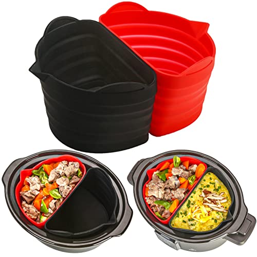 Transform Cooking with Red+Black Eco-Friendly Silicone Slow Cooker Divider Inserts - Non-Stick, Dishwasher Safe! Fits 6-8 Quart Brands