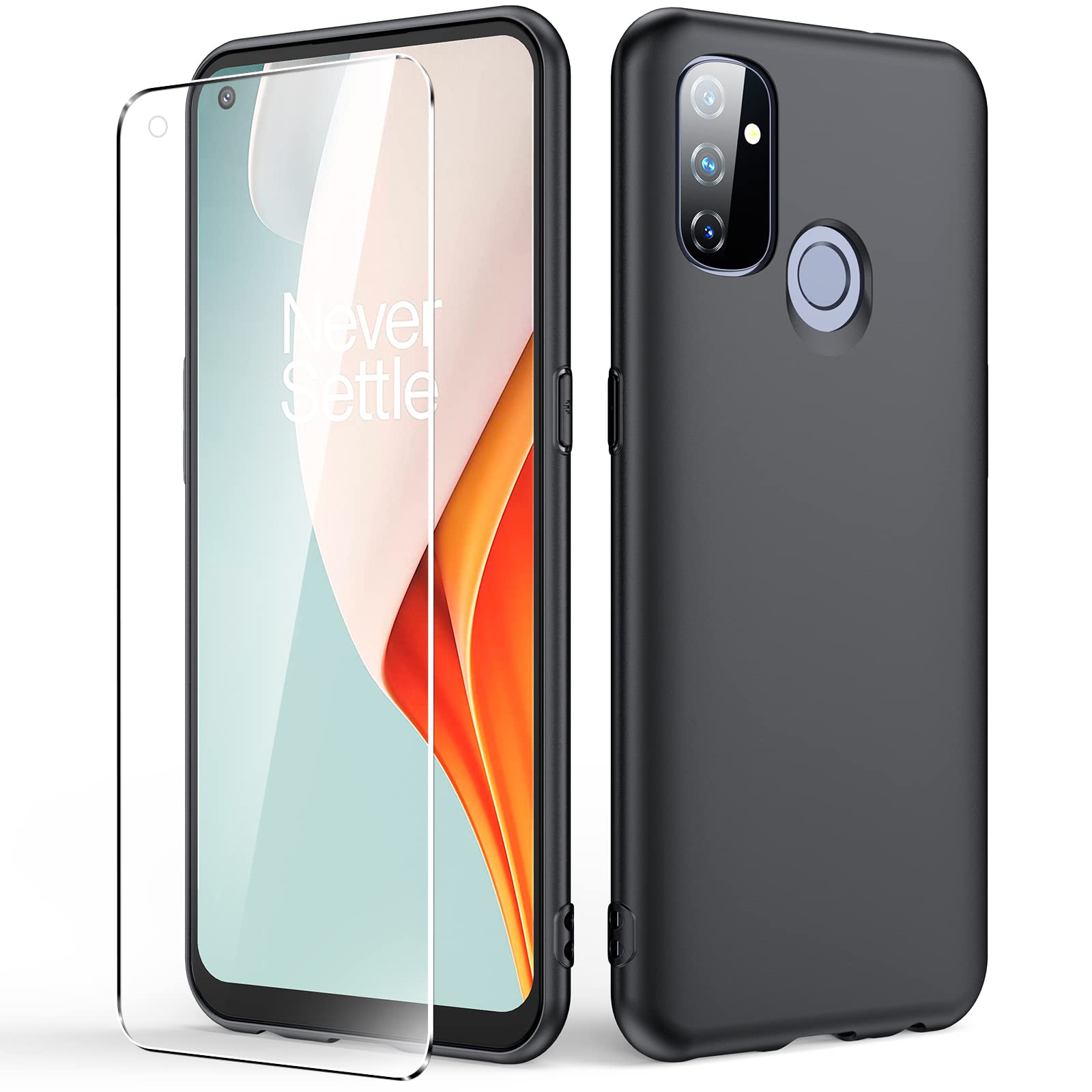 Dioxide Compatible for OnePlus Nord N100 Phone Case with Screen Protector, Soft TPU Silicone Case Shockproof Non-Slip Camera Protective Case Slim Cover for OnePlus Nord N100 Phone Case, Black