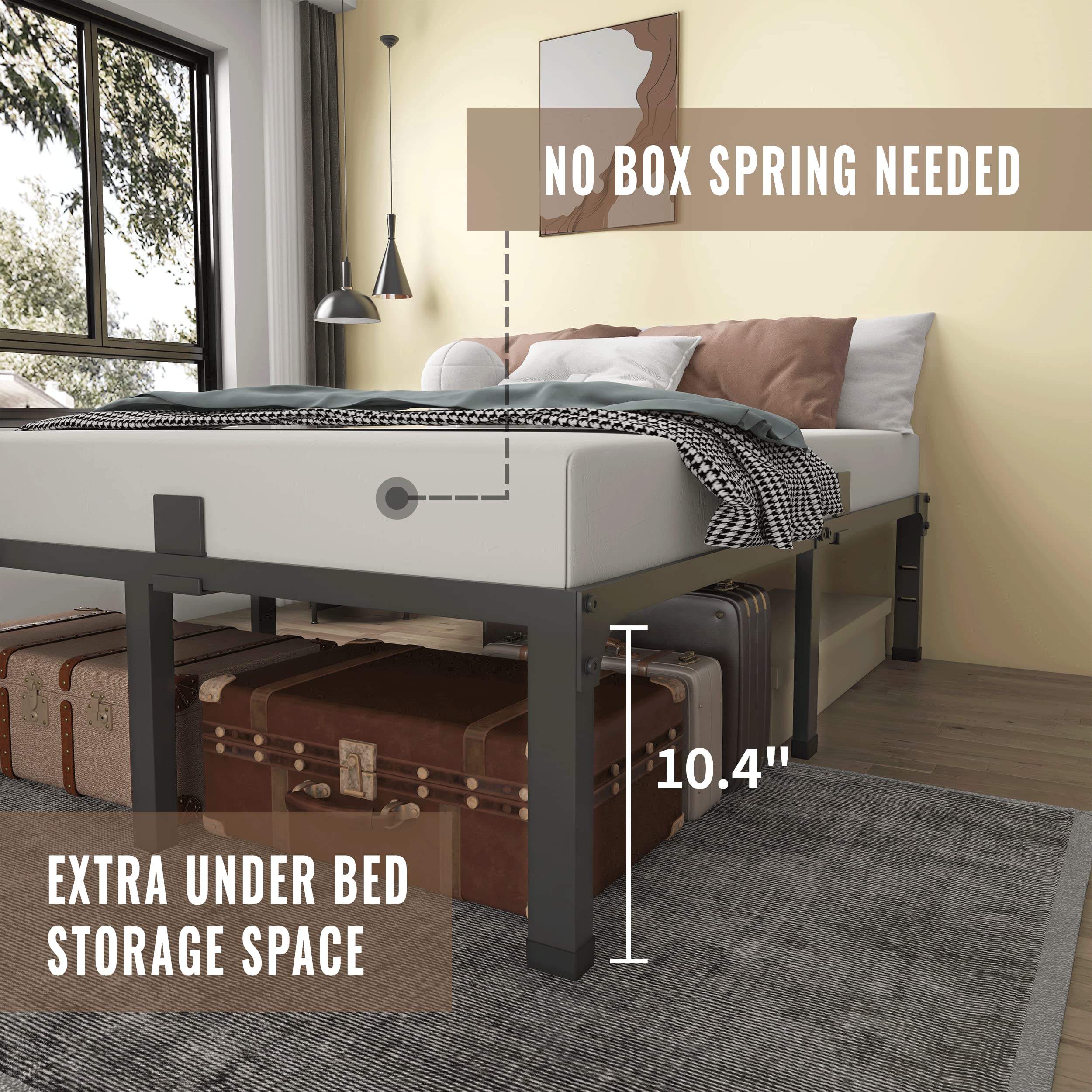 MAF 12 Inch King Size Bed Frames with Mattress Slide Stopper Black Heavy Duty Metal Platform Bed Frame Steel Slat Support, No Box Spring Needed, Noise Free, Easy Assembly