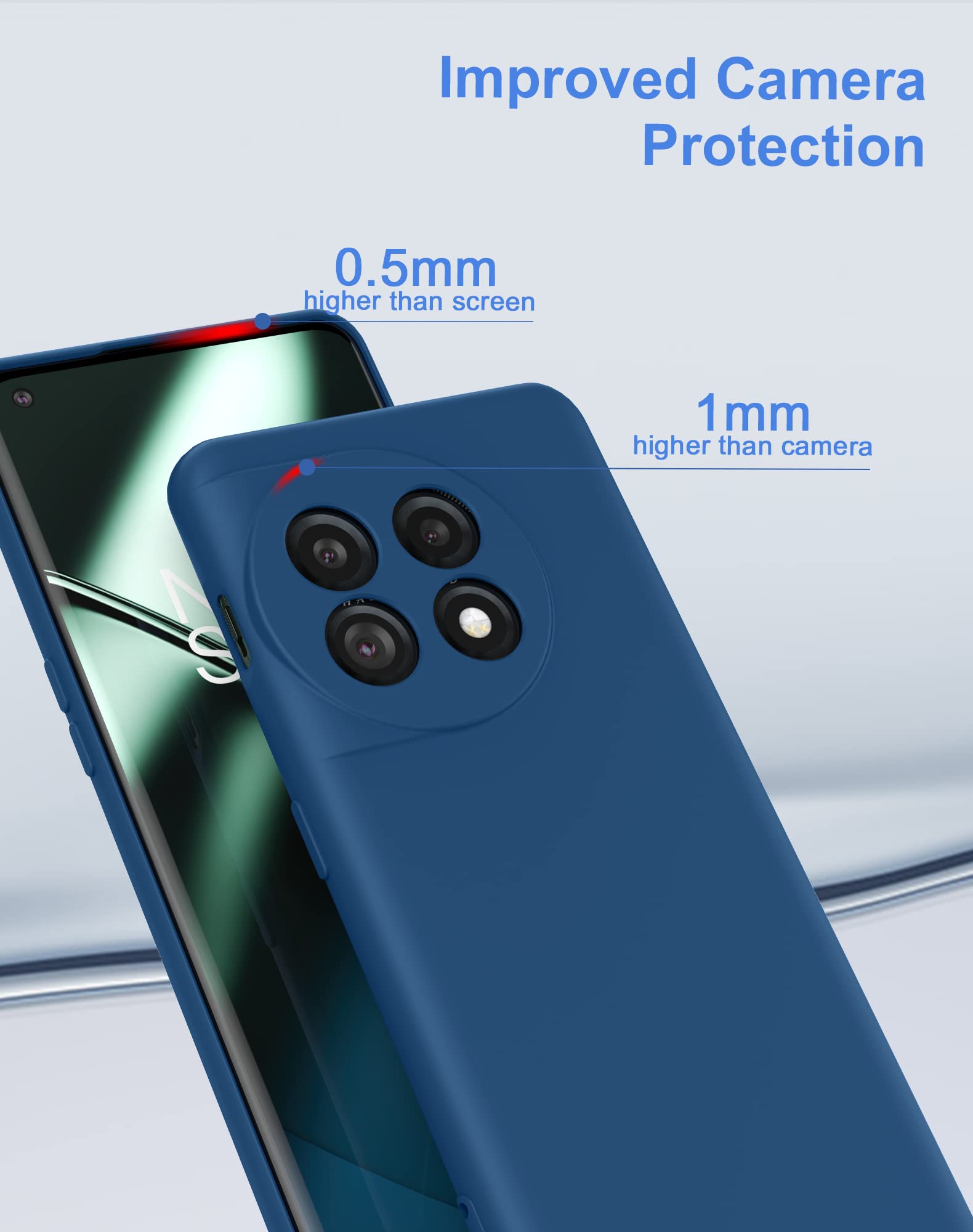 Foluu Silicone Case for OnePlus 11, Liquid Gel Rubber Bumper Case with Soft Microfiber Lining Cushion Slim Hard Shell Shockproof Protective Cover for OnePlus 11 5G 2023 (Blue)
