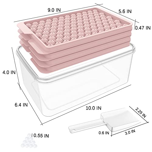 Toobimen Mini Ice Cube Trays, 4 Pack Small Ice Cube Tray with Lid and Bin, 104x4 PCS Ice Ball Maker Mold, Crushed Ice Trays Easy Release for Chilling Drinks, Coffee, Cocktail, Juice (Pink)