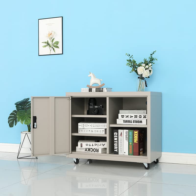 Fumedo Metal Mobile Lateral File Cabinet, Storage Locker,Printer Stand with Open Storage Shelves for Office,School,Home,Living Room. (Gray)