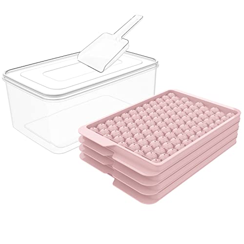 Toobimen Mini Ice Cube Trays, 4 Pack Small Ice Cube Tray with Lid and Bin, 104x4 PCS Ice Ball Maker Mold, Crushed Ice Trays Easy Release for Chilling Drinks, Coffee, Cocktail, Juice (Pink)