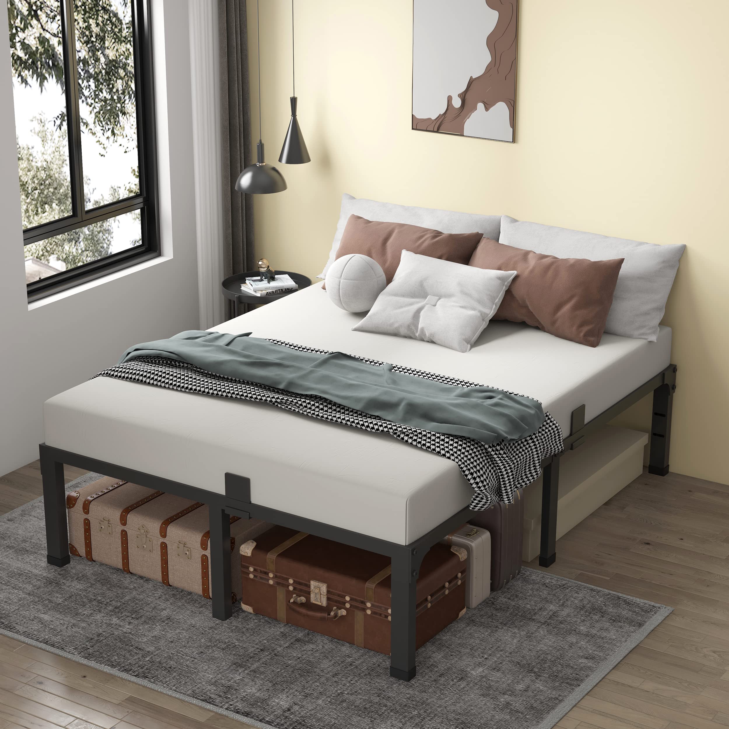 MAF 12 Inch King Size Bed Frames with Mattress Slide Stopper Black Heavy Duty Metal Platform Bed Frame Steel Slat Support, No Box Spring Needed, Noise Free, Easy Assembly
