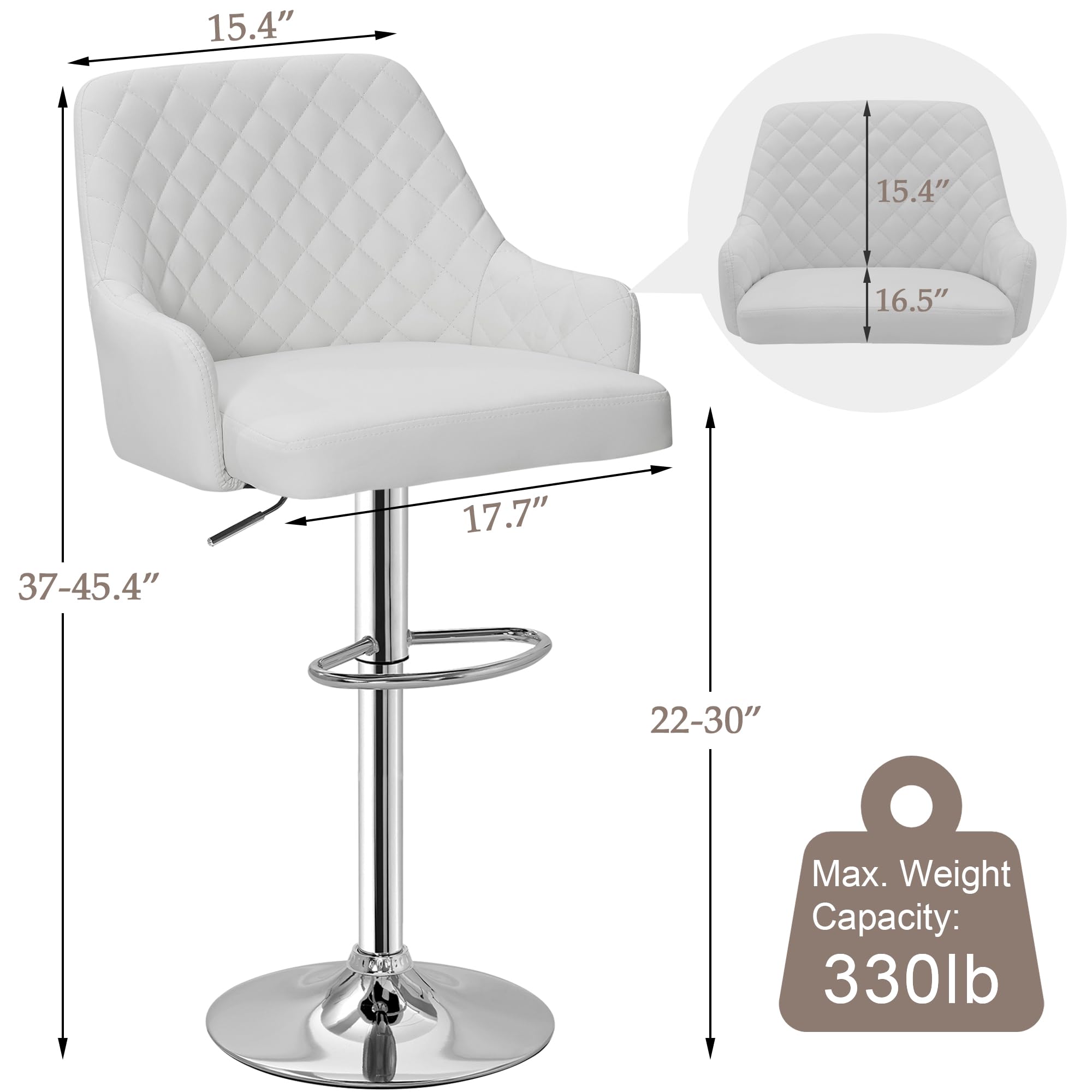 VECELO Adjustable Bar Stools Set of 2, Bar Height Stools for Kitchen Counter