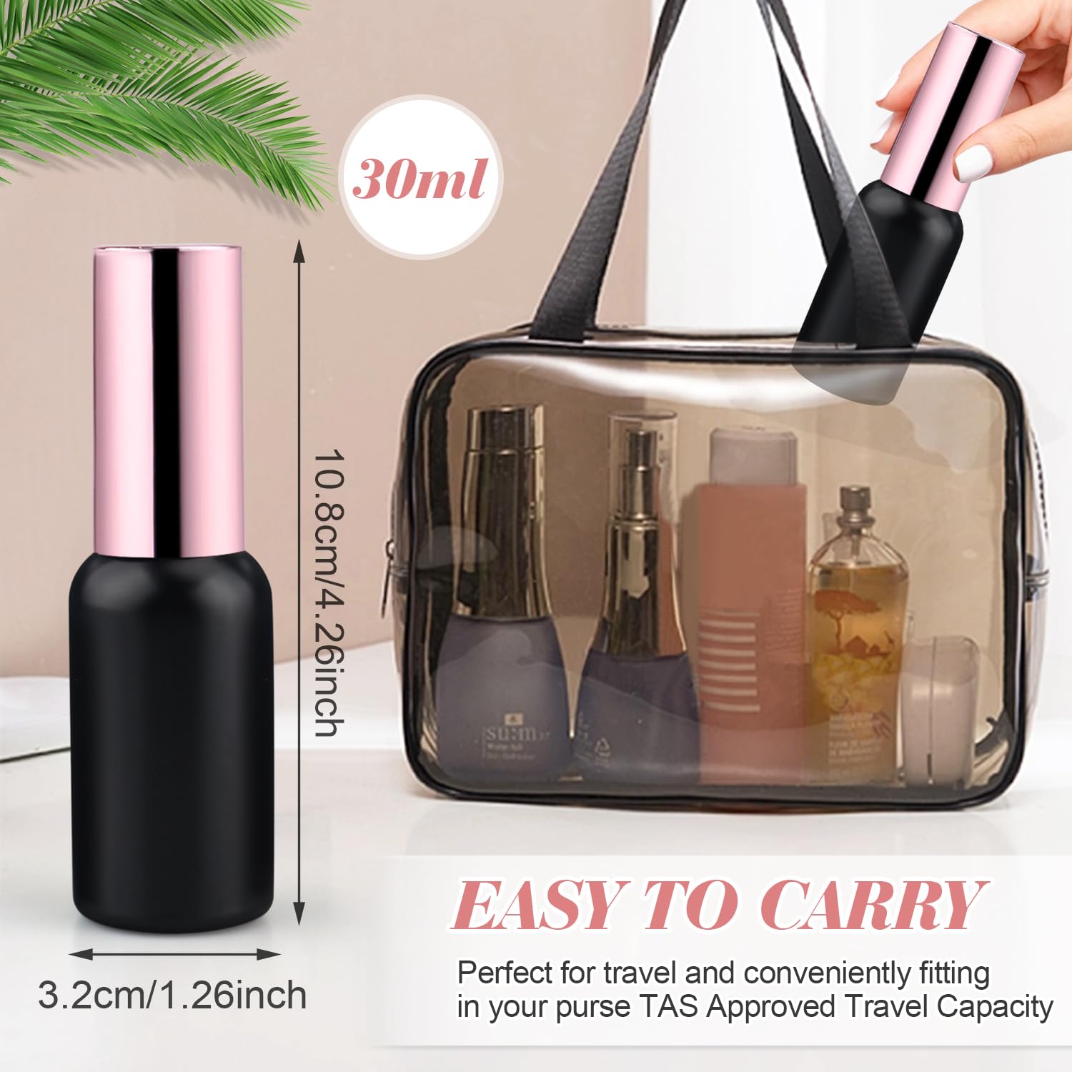 DMuuuDM 6 Pack 1 Oz Black Frosted Glass Spray Bottles,Empty Perfume Fine Mist Atomizer,Essential Oils,Body Sprays-Funnel&Pipette Included