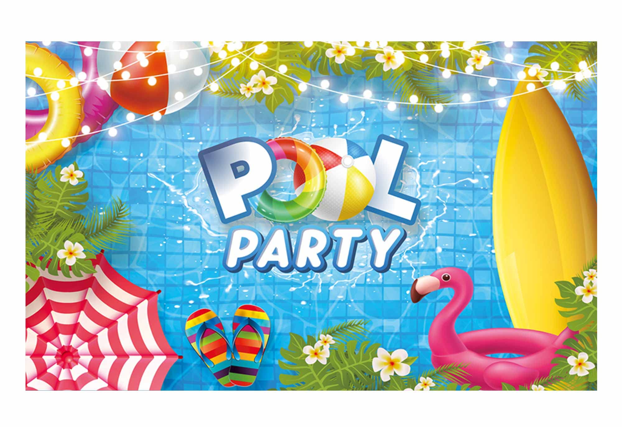 Allenjoy Swimming Pool Party Backdrop Summer Water Wave Ripple Tropical Palm Flower Lifebuoy Baby Shower Birthday Photography Background Banner Decoration Cake Table Photo Booth Props