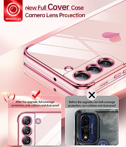 LeYi for Samsung Galaxy S22 Plus Case: Full Camera Lens Protection,Love Heart Plating Girly Women Cute Luxury Soft TPU Shockproof Case for Samsung S22 Plus,Pink