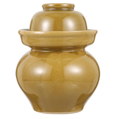 GOOFFY fermentation 1kg Terracotta Traditional Chinese Fermenting Jar Stoneware Pickles Jar with Water Sealed Airlock Lid Ceramic Food Canister Bottle for Pickling Kimchi Sauerkraut tank