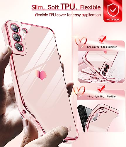 LeYi for Samsung Galaxy S22 Plus Case: Full Camera Lens Protection,Love Heart Plating Girly Women Cute Luxury Soft TPU Shockproof Case for Samsung S22 Plus,Pink